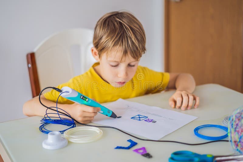 Kid Using 3d Printing Drawing Pen. Creative, Leisure, Technology ...