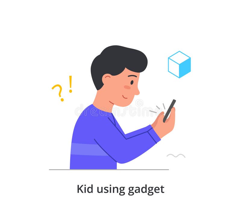 Kid Using Gadgets Abstract Concept Stock Vector - Illustration of small ...