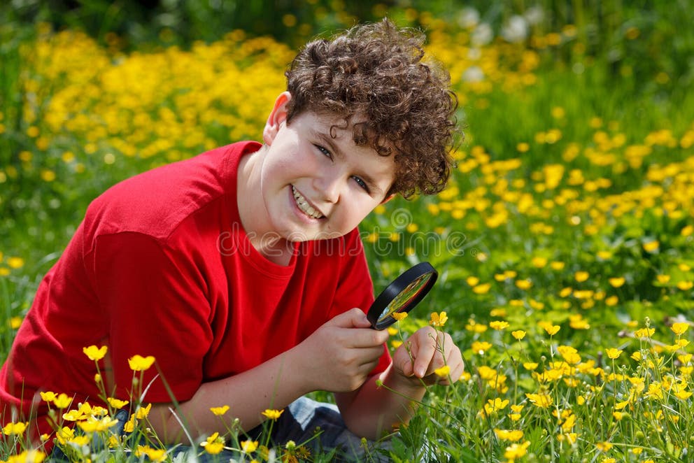 Kid using magnifying glass stock image. Image of magnification - 24304553