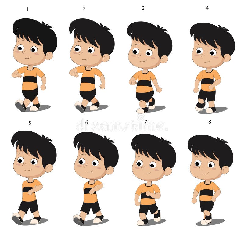 Kid walkcycle animation stock vector. Illustration of vector - 67891383