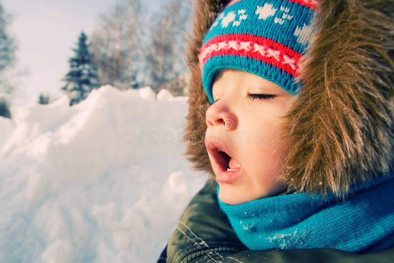 Kid Want To Sneeze. Snow Winter. Stock Photo - Image of health, people ...