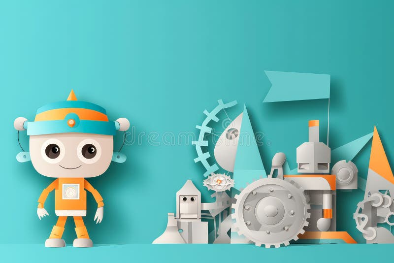 Kid Working in Robot Engineering Lab for Education Concept, Banner ...