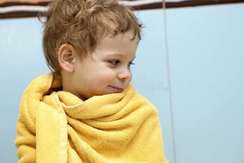 Kid wrapped in towel stock photo. Image of adorable, lifestyle - 91554430