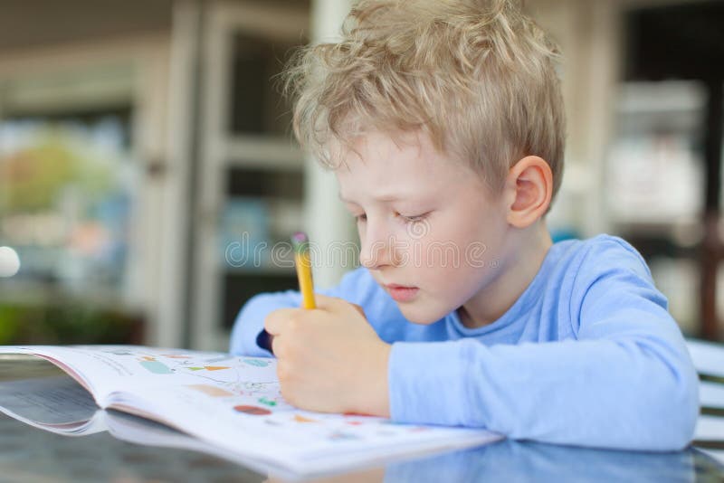 Kid writing stock image. Image of education, city, home - 45097153