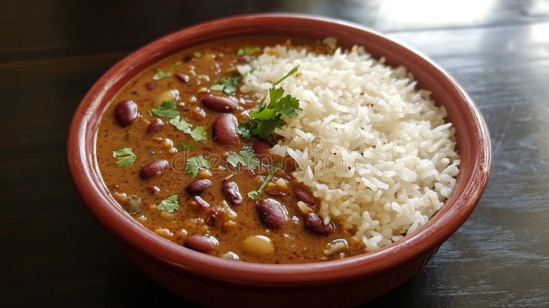 Kidney Bean Curry with Rice in Terracotta Bowl Stock Illustration ...