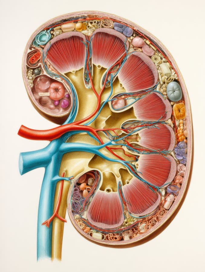 Detailed Cross-Section Diagram of Kidney Anatomy Showcasing Internal ...