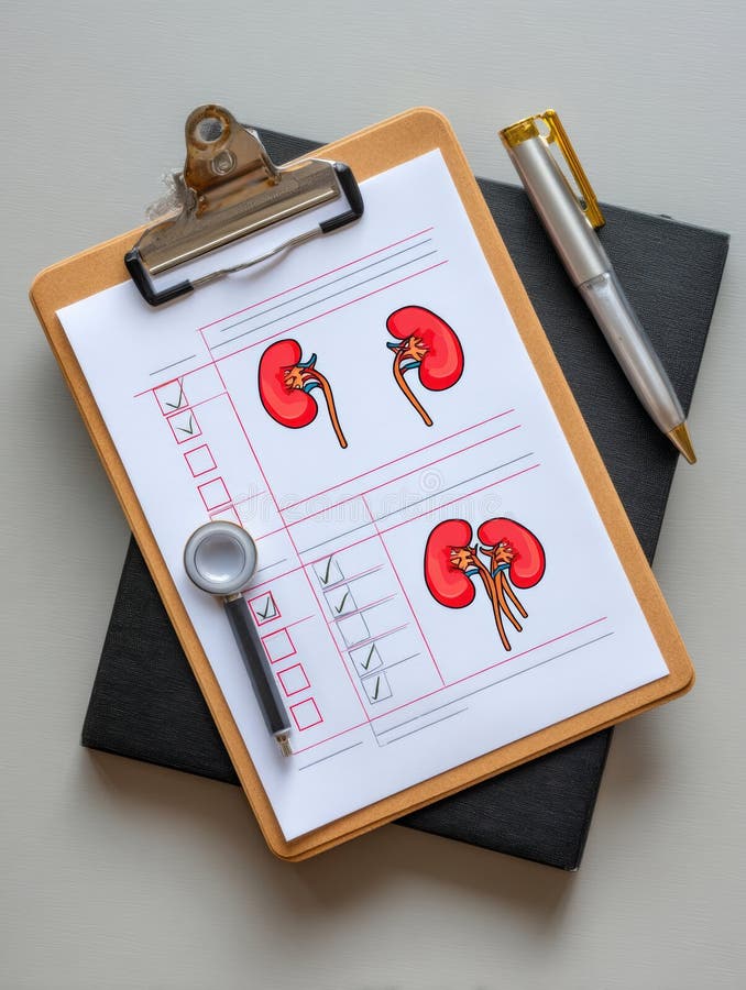 Kidney Function Checklist on Clipboard for Health Assessment Over ...