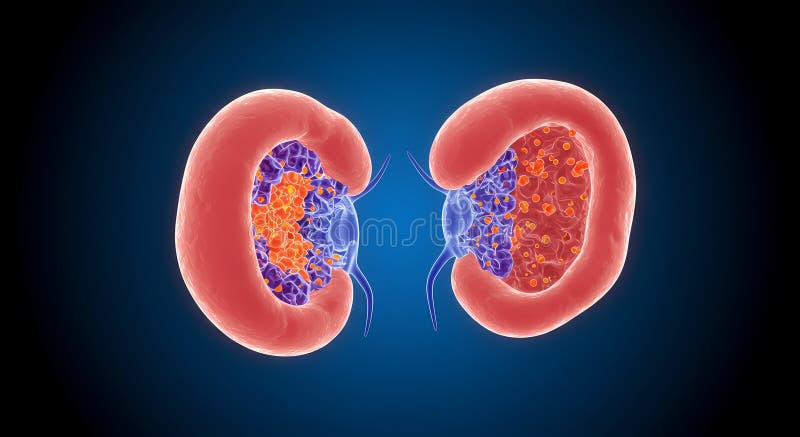 Kidney Illustration Showing Internal Structure on Dark Blue Gradient ...