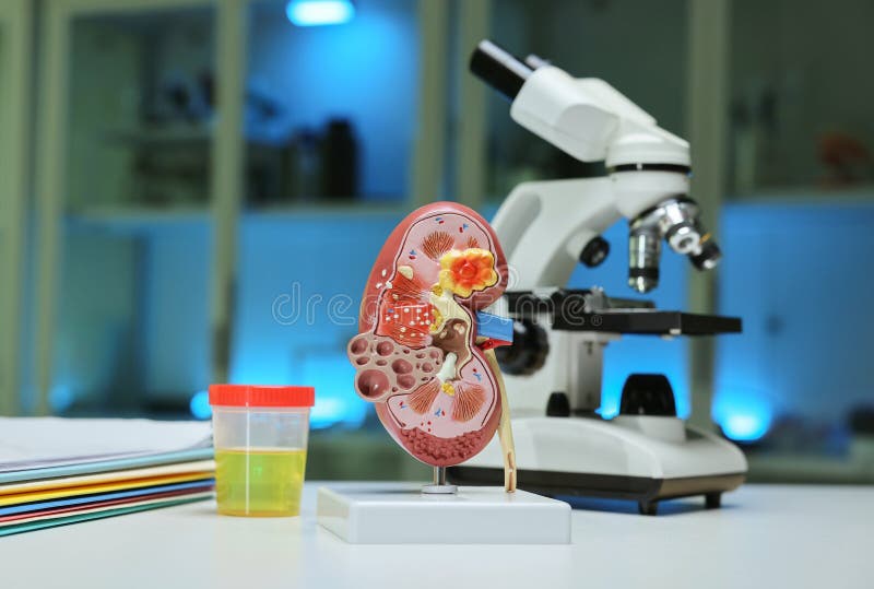 A Kidney Model Under a Microscope is Set Up in a Laboratory Environment ...