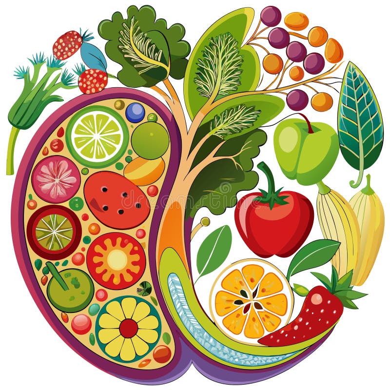 Kidney Shape Made with Fruits and Vegetables Stock Vector ...
