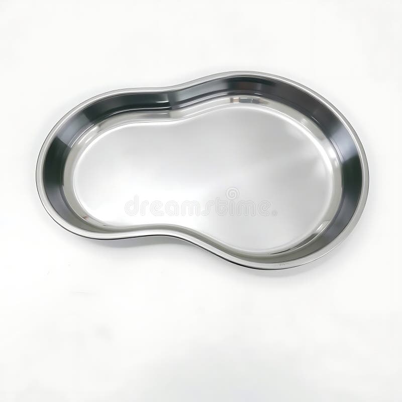 A Kidney Shaped Stainless Steel Surgical Tray Placed on a White Surface ...