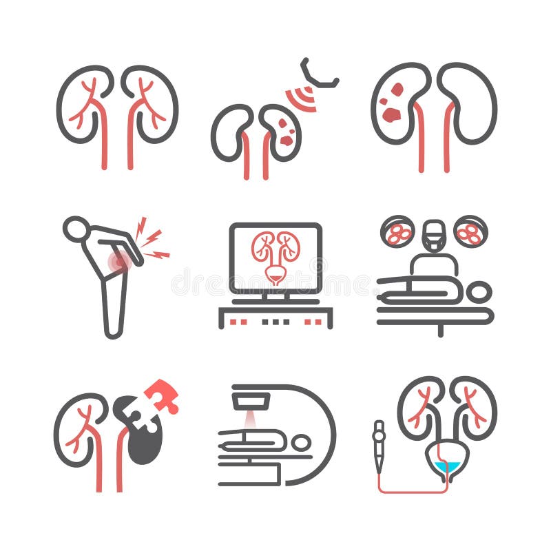 Kidney Stones Banner. Symptoms, Treatment. Line Icons Set. Vector Signs ...