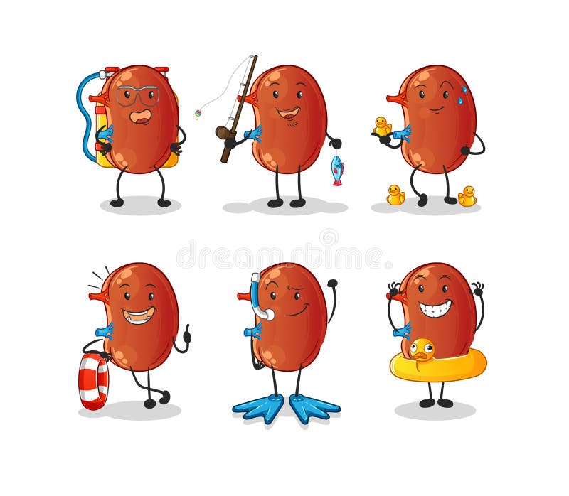 Kidney Water Activity Group. Cartoon Mascot Vector Stock Vector ...