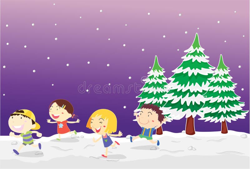 Cartoonish Kids in Snow stock illustration. Illustration of youth - 7049801