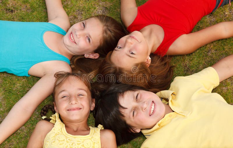 Overhead View of Five Young Children in Studio Stock Photo - Image of ...