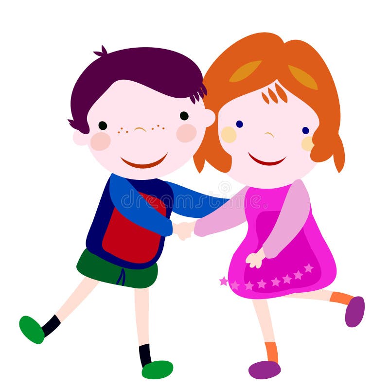 Kids Shaking Hands Couple of Boy and Girl Smiling Stock Illustration ...