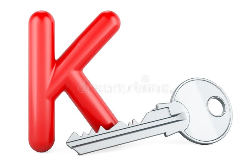 Kids ABC, Letter K with Key. 3D Rendering Stock Illustration ...