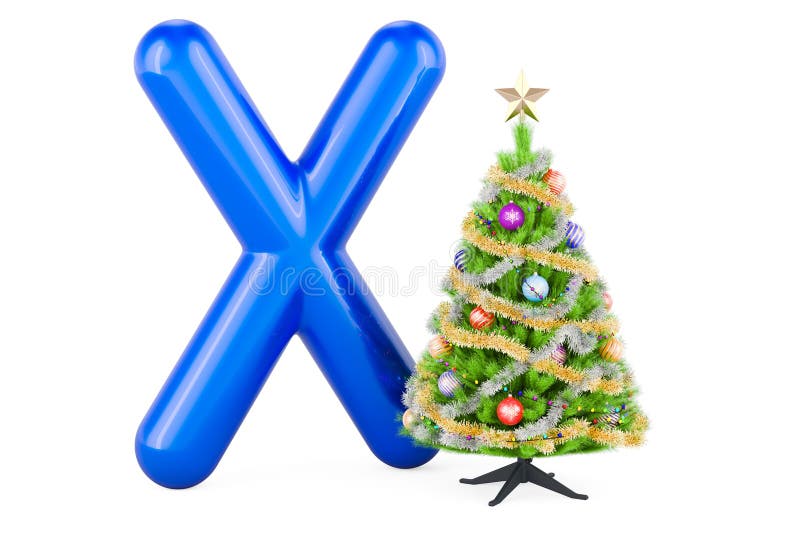 Kids ABC, Letter X with X-mas Tree. 3D Rendering Stock Illustration ...