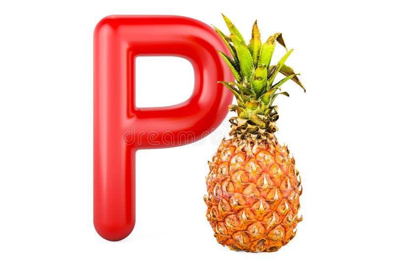 Kids ABC, Letter P with Pineapple. 3D Rendering Stock Illustration ...