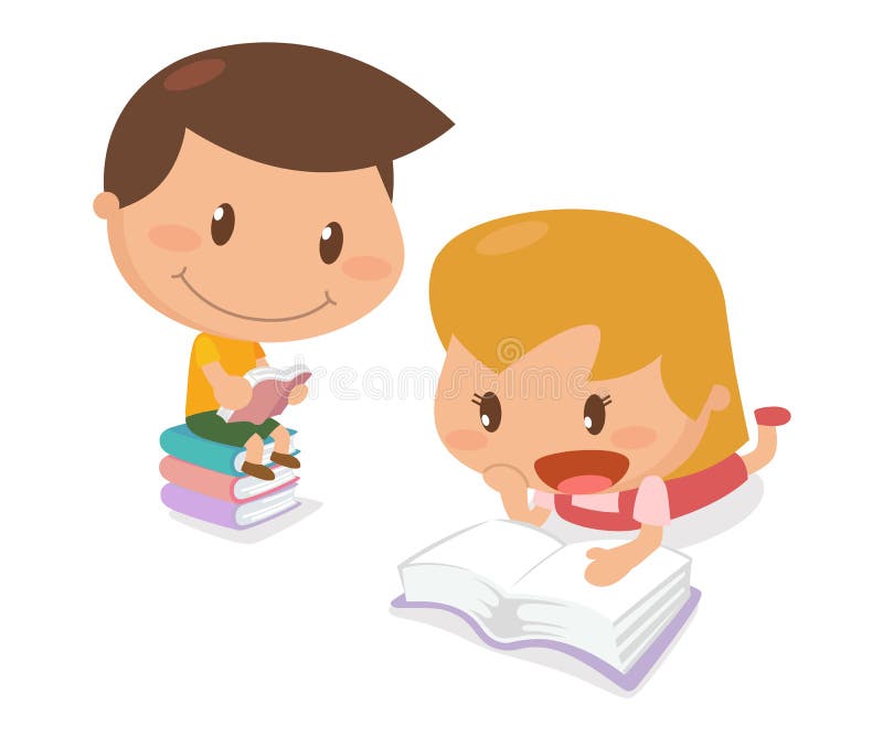 Kids in Action. Reading Books Stock Illustration - Illustration of ...