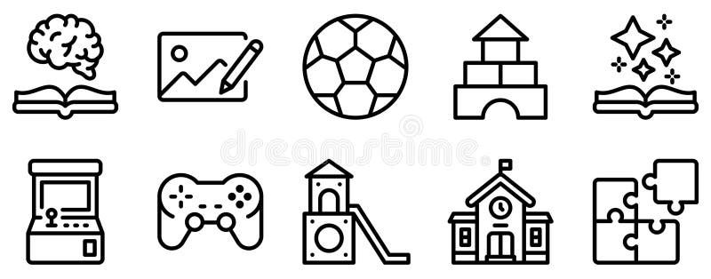 Kids Activities Icon Set Playful Line Style Collection for Fun and ...