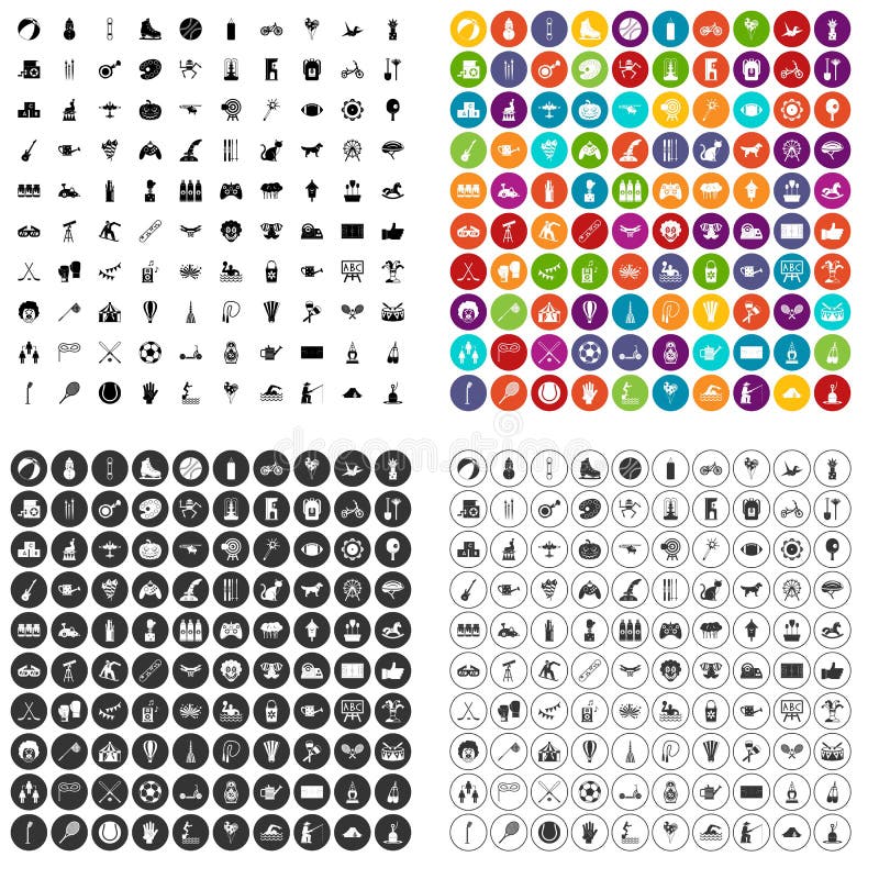 100 Kids Activity Icons Set Vector Variant Stock Vector - Illustration ...
