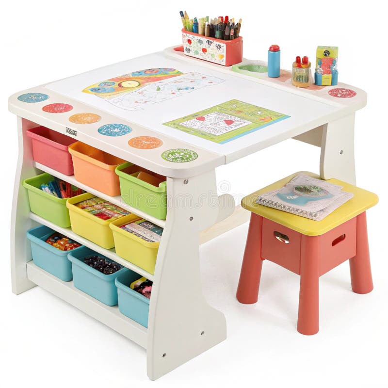 Kids Activity Table Isolated on White Stock Illustration - Illustration ...