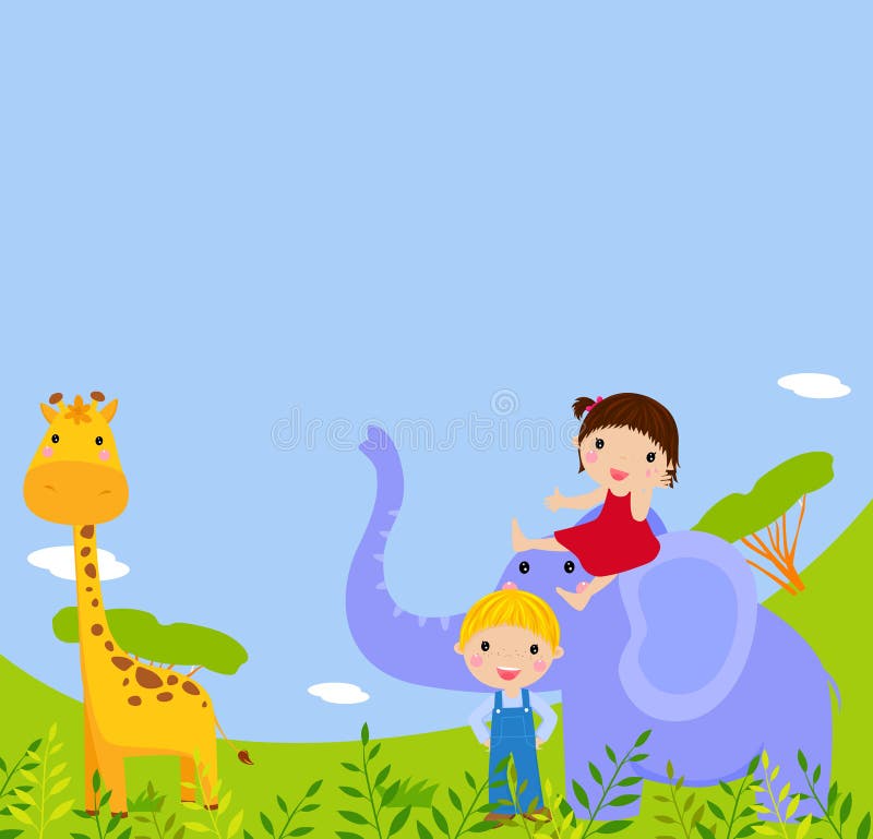 Kids and animal stock vector. Illustration of cartoon - 18523646