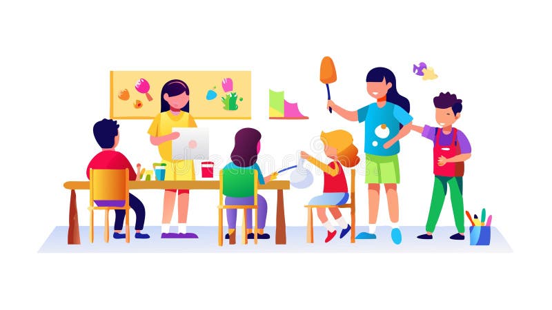 Kids Art Class: Creativity, Education Collaborative Learning, Vector ...