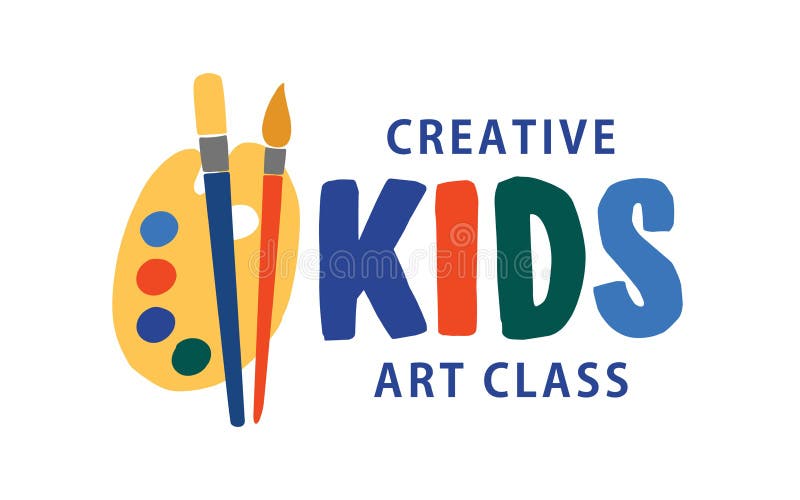 Kids Creative Art Class Flat Vector Logo. Childish Educational Centre ...