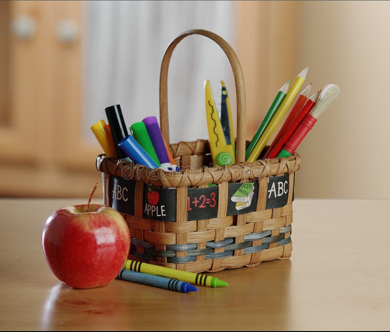 Basket of Colourful Kids Pencils Stock Photo - Image of bright, school ...