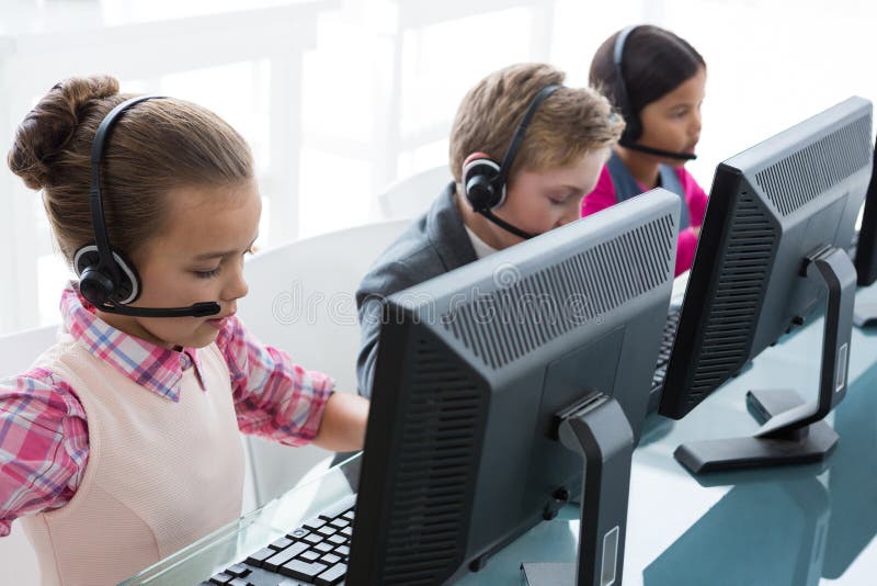 Kids As Customer Care Executive Working Stock Photo - Image of adorable ...