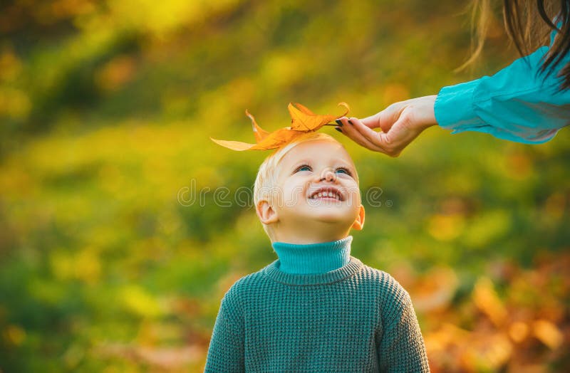 Kids in Autumn Park on Yellow Leaf Background. Stock Photo - Image of ...