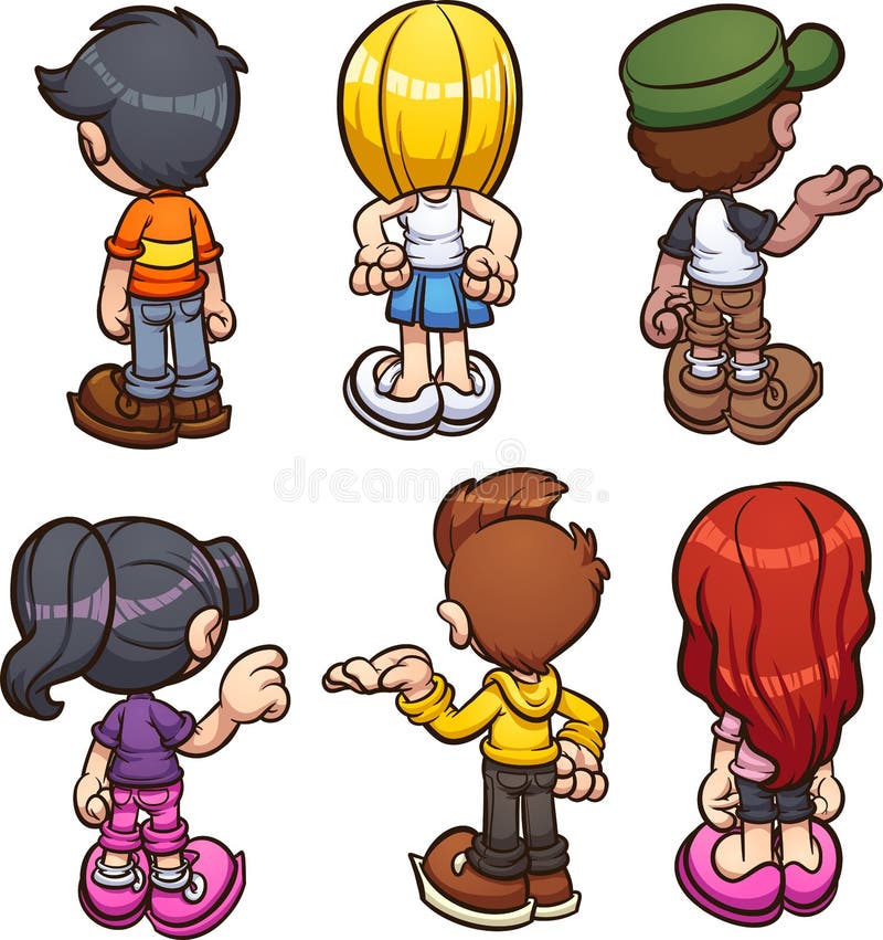 Cartoon Boys and Girls Back View Stock Vector - Illustration of back ...