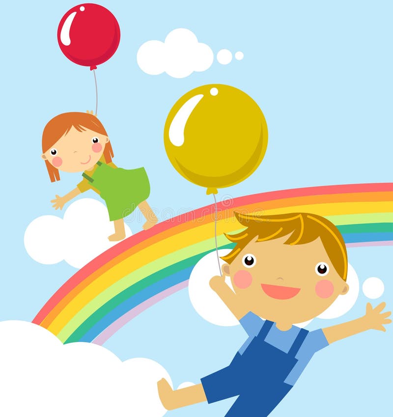 Kids with balloon stock vector. Illustration of colorful - 15195816