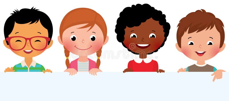 Cute Multicultural Children Holding Blank Sign Stock Illustrations – 82 ...