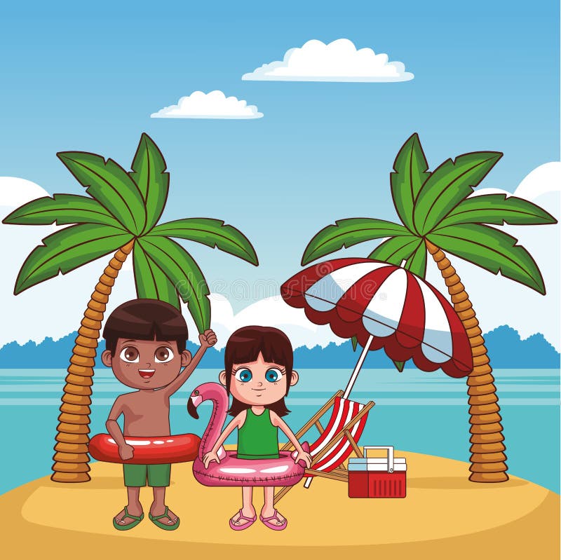 Kids and Beach Cute Cartoons Stock Vector - Illustration of beach ...