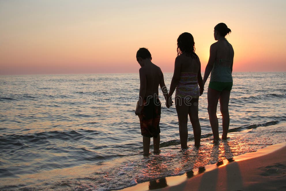 Kids Beach Sunset Horizontal Stock Image - Image of shore, ocean: 3166355