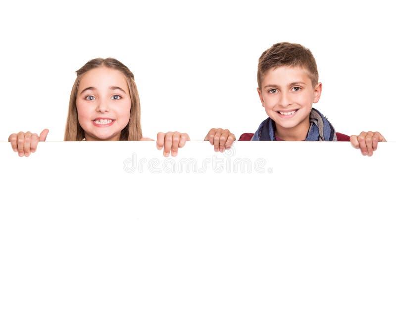 Kids behind a white board stock image. Image of background - 44709369