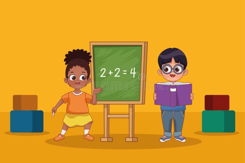 Kids with board stock vector. Illustration of cute, together - 240641908