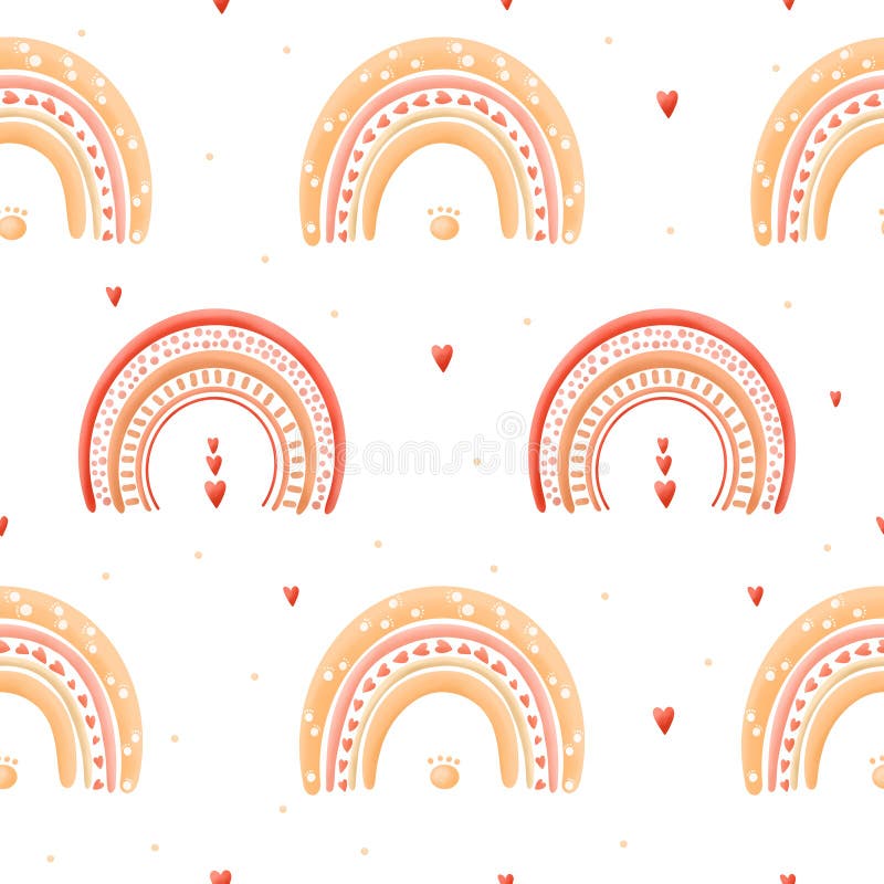 Kids Boho Pattern with Modern Rainbows. Baby Boho Background Stock ...