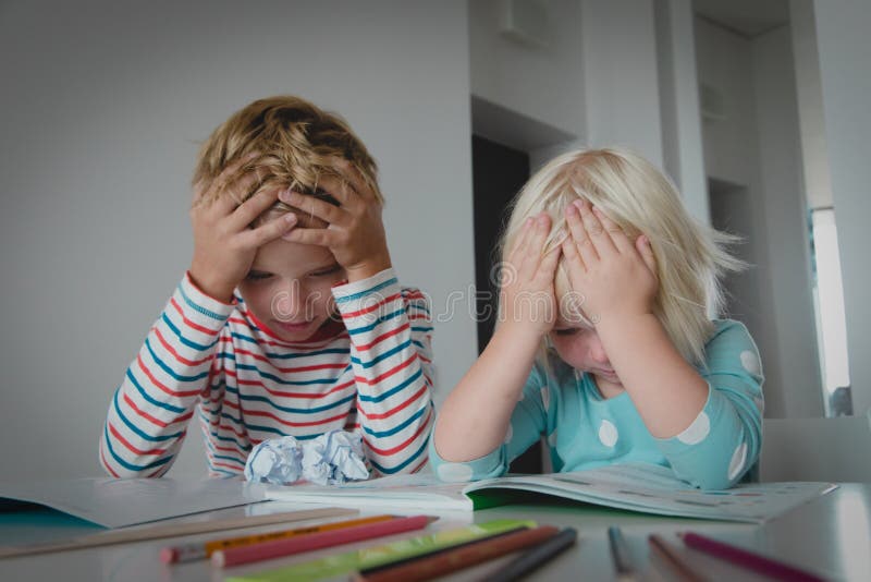 Kids Bored of Doing Homework, Learning Stress Stock Photo - Image of ...