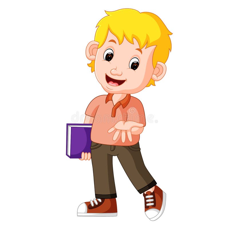 Kids Boy Carrying Book Cartoon Stock Vector - Illustration of smile ...