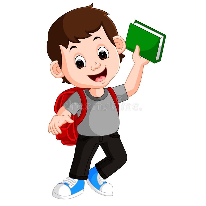Kids Boy Carrying Book Cartoon Stock Vector - Illustration of happy ...