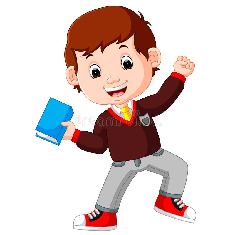 Kids Boy Carrying Book Cartoon Stock Vector - Illustration of education ...