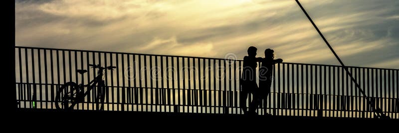Kids on the Bridge Horizontal Panorama Stock Photo - Image of fence ...