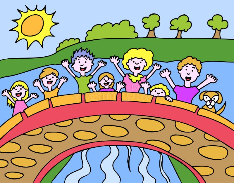 Kids on Bridge stock vector. Illustration of outdoors - 9488716