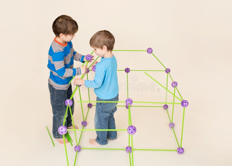 Kids Building a Fort and Sharing Stock Image - Image of creativity ...
