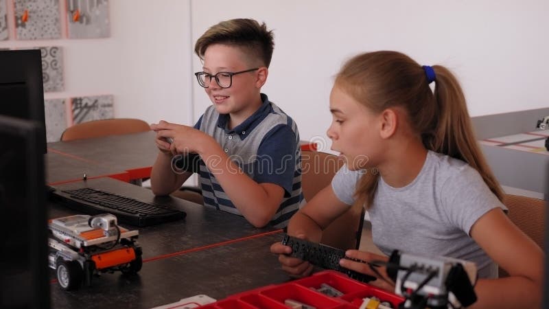 Kids Building Robot Constructor from the Plastics Details at Robotics ...