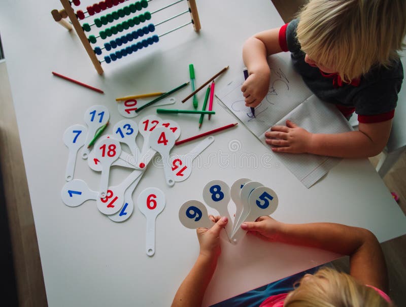 Kids Calculate and Learn Numbers, Children Study Math Stock Photo ...